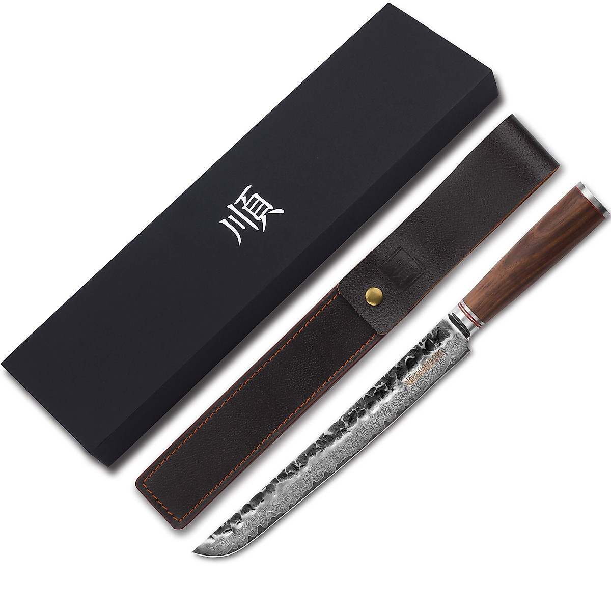 YOUSUNLONG Sakimaru Knife 11 inch Pro Sashimi Sushi Knife Japanese Damascus Steel Ergonomic Design Max Yanagiba Knife Walnt Handle with Leather