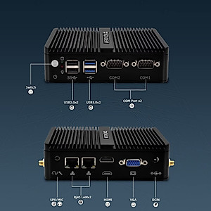 Fanless Mini PC Windows 11 pro, Celeron J4125, 4GB DDR4 RAM 256GB SSD, HD-MI, VGA, 4K Output, 2 RJ45 LAN, USB3.0, 2xRS232 COM, Dual Band WiFi AC, BT, Small Form Factor Computer, Auto Power On