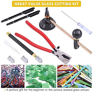 Mardatt 9 Pcs Glass Cutting Tool Set Kit Includes Adjustable Circular Glass Cutter, Glass Running Pliers with Rubber Tip, 2mm-20mm Oil Feed Carbide Tip with 3 Bonus Blades for Mirrors Tiles Mosaic
