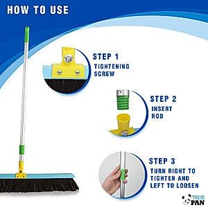 100% Natural Horsehair Broom. Light & Easy Sweeping. 2 feet Wide, Swiveling Broom Head. Aluminum Rod. Cleans Floors Quickly! Weighs Only 1Lb!