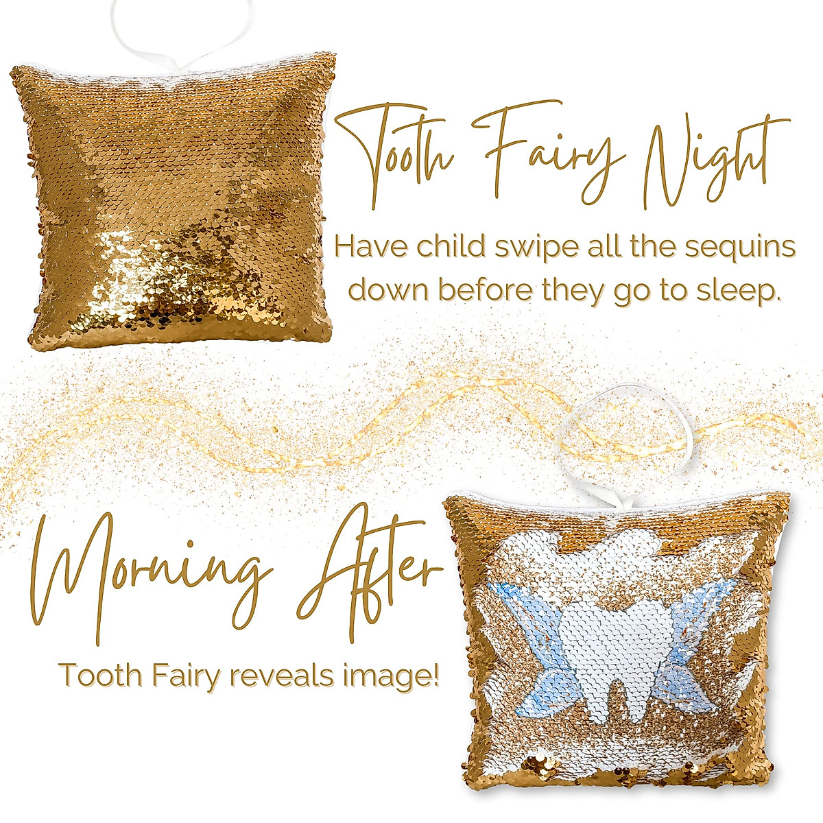Tooth Fairy Pillow Kit for Girls and Boys - Tooth Fairy Evidence Kit with Tooth Fairy Bag - Multi Color Reversible Sequin and Large Pocket - Tooth Pillow with Letter & 2 Customizable Certificates