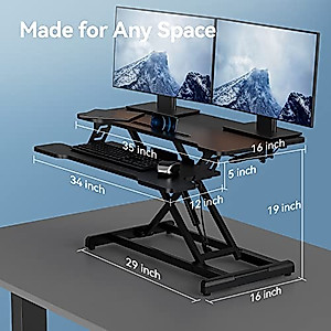 Standing Desk Converter - 35''Wide Stand Up desk Converter for Dual Monitor & Laptop w/Keyboard Tray,Sit to Stand Ergonomic Height Adjustable Riser Converter Computer Workstation for Home Office,Black