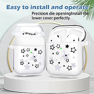 AirPod Case with Star Keychain, Cute Charms Star Pattern Design Clear Soft Protective Cover Compatiable with AirPods 2nd & 1st Generation Case