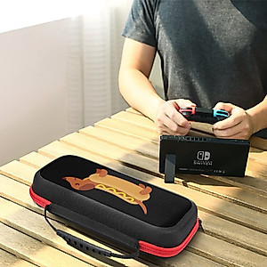 Dachshund in Hot Dog Bun with Mustard Carrying Case Hard Shell Storage Tote Bag Holds 20 Game Card Bag for Nintendo Switch