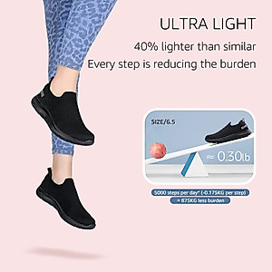 STQ Slip on Walking Shoes for Women Comfortable Nurse Work Shoes Memory Foam Sneakers with Arch Support All Black US 8.5