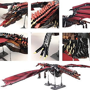 Building Toys Dragon Set Building Kit 1889 Pieces STEM Building Blocks for Boys Red Fire Dragon Construction Set with Wings & Base Holder Building Bricks Display Collection Great Gift for Adult
