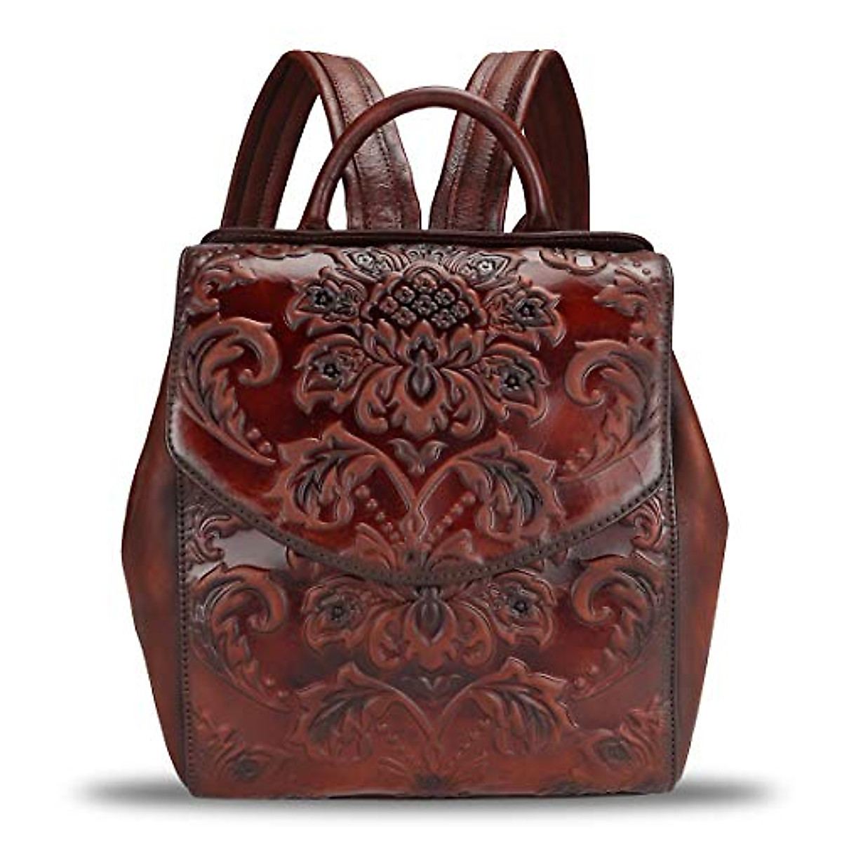 LRTO Genuine Leather Backpack Purse Vintage Casual Daypack College Bag Handmade Cowhide Western Rucksack (Coffee) Medium