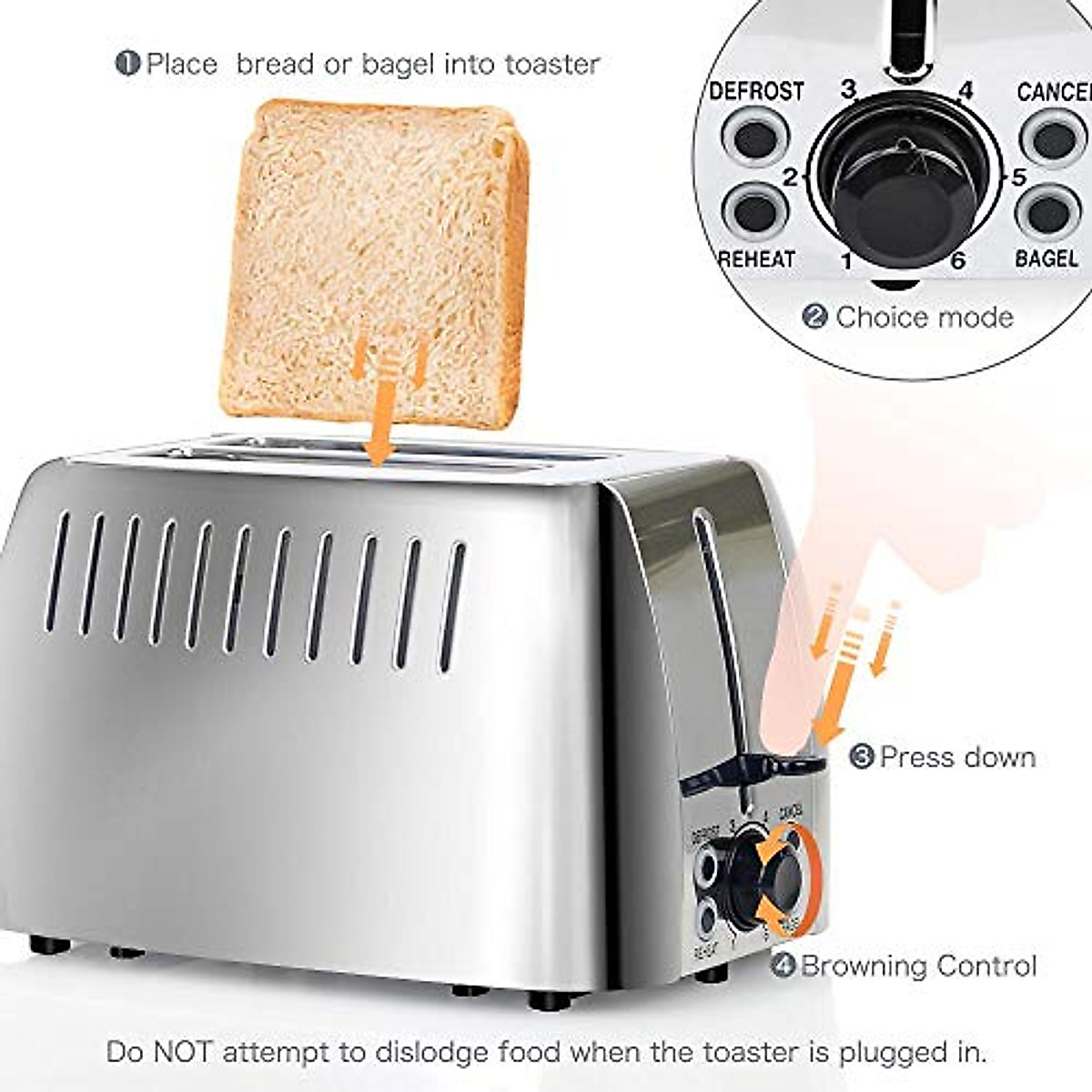 prepAmeal 2 Slice Toaster Stainless Steel Toaster Two Slice Bagel Toaster Small Bake Toaster with 6 Browning Setting, Reheat, Defrost, Bagel, Cancel Function, Extra Wide Slots (Silver - 2 Slice)