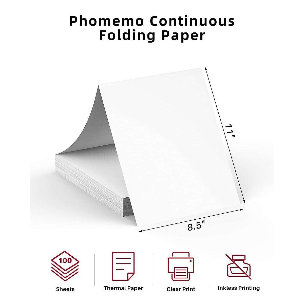 Phomemo M08F Wireless Portable Printer & US Letter Folding Thermal Paper Size 8.5" x 11", 200 Sheets, Inkless Thermal Compact Printer for Travel, Compatible with Android and iOS Phone & Laptop