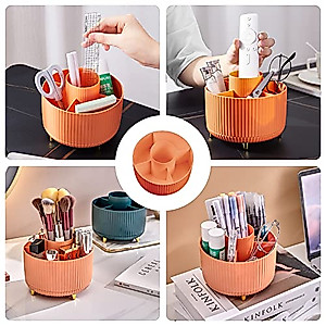 Diesisa 360 Rotating Makeup Brush Organizer With 5 Sections, Spining Countertop Swivel Makeup Brush Holder for Cosmetics, Nail Polish, Art Supply, Bathroom Vanity Desktop Organizer - Orange