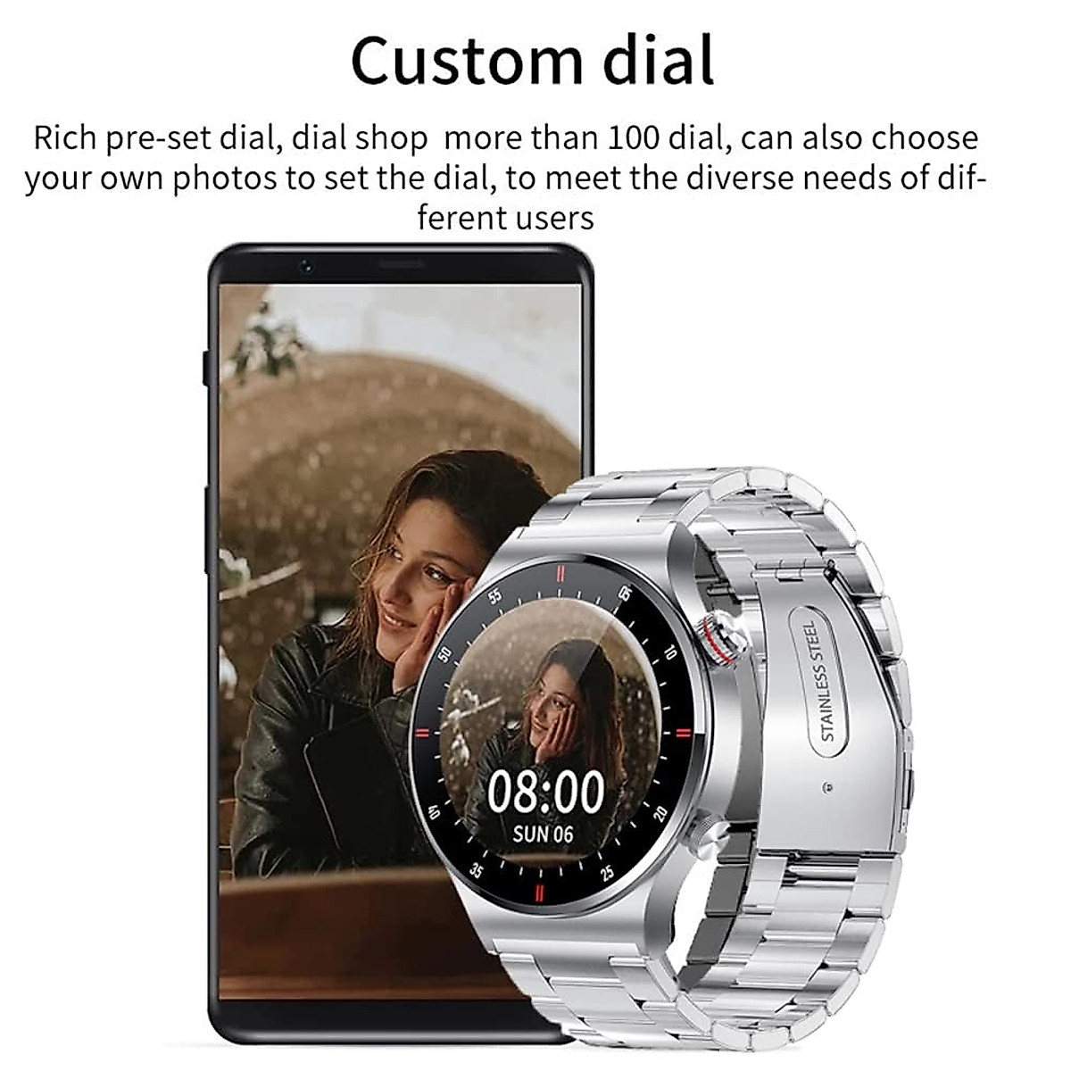 FILIEKEU Women Men Smart Watch Bluetooth Calls Heart Rate Sleep Monitor IP67 Waterproof Sport Fitness Tracker HD Touch Screen Silver Stainless Steel Smart Watches for Android iOS…