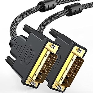 UOOI DVI Cable 10FT, DVI-D to DVI-D (24+1)– M/M Double Shielding Digital Cord with Two Ferrite Core and PET Braided for Gaming, DVD, Laptop, HDTV and Projector - Gold Plated