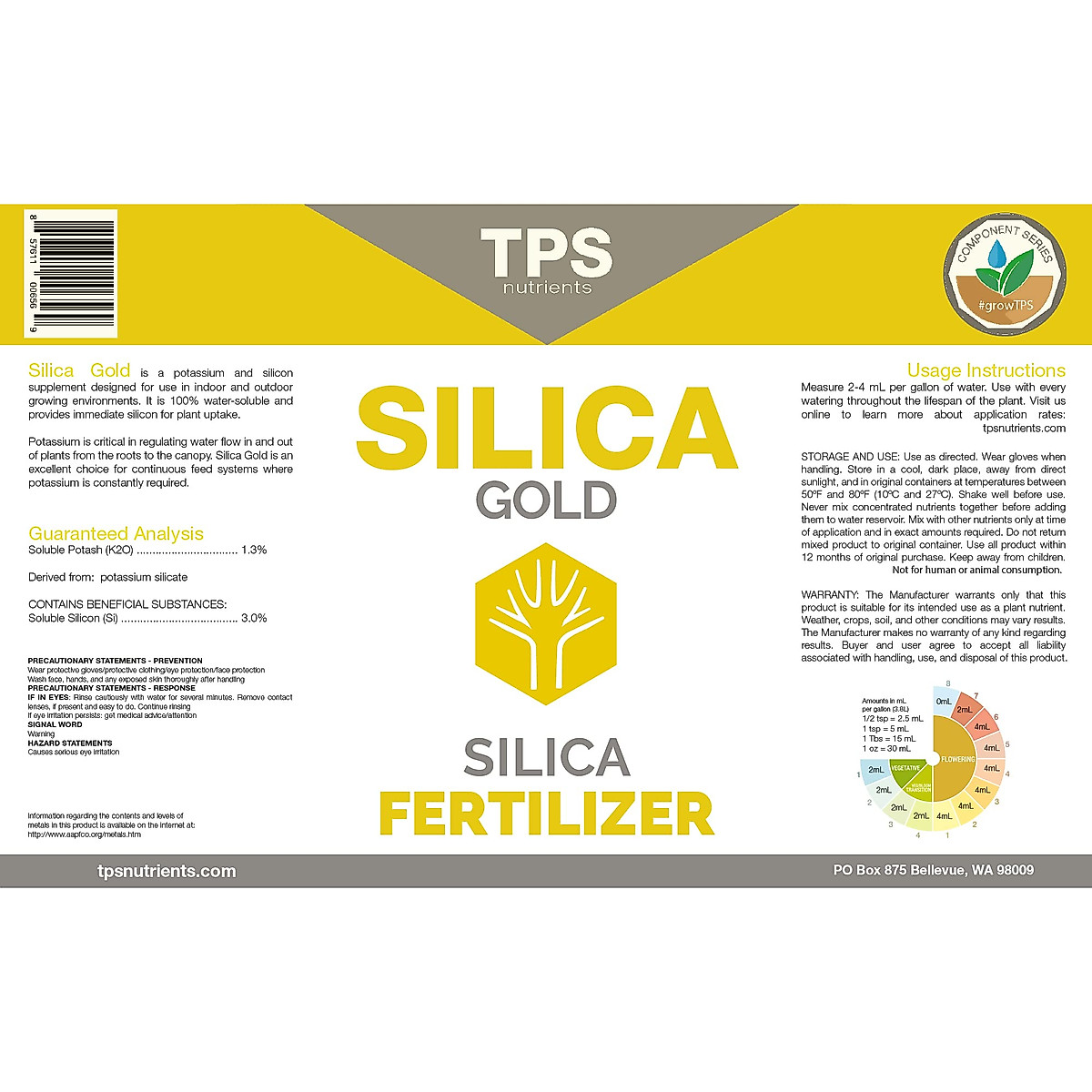 Silica Gold Plant Strength Nutrient and Supplement with Bioavailable Silicon by TPS Nutrients, 1 Quart (32 oz)