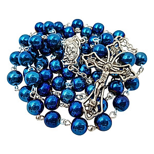 TALISMAN4U 8mm Blue Hematite Beads CATHOLIC ROSARY NECKLACE for Men Women Virgin Mary Medal Cross Crucifix in Gift Box