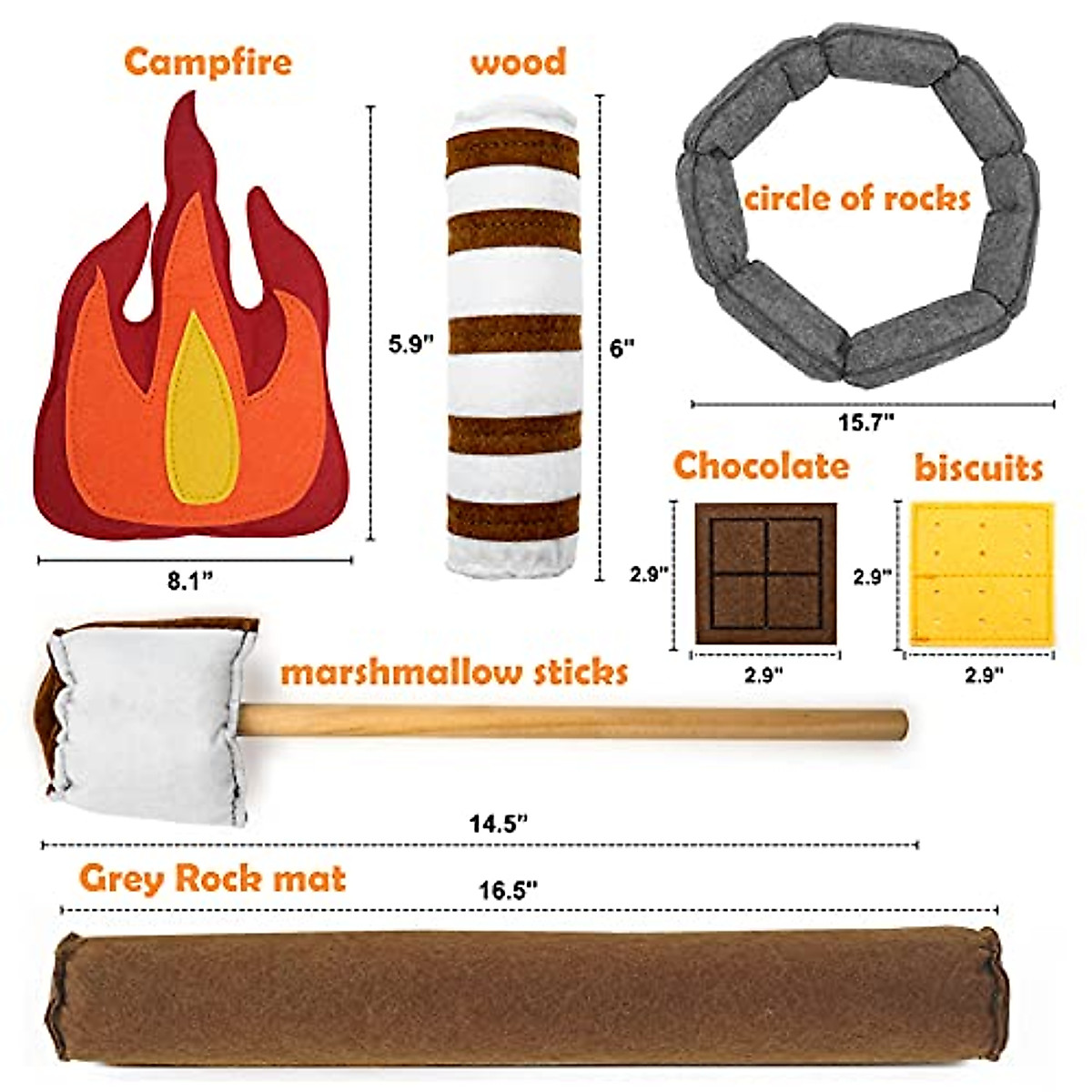 Kids Camping Toys Plush Toy Campfire,Dramatic Play Toys For Preschool,Sensory Play Camping Toy Set with Plush Felt Fake Fire,Multi-element Indoor and Outdoor Props,Outdoor Activities Camping Toy Sets