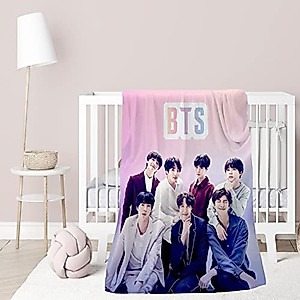 BTS Merchandise Kpop Throw Blanket | BTS Merch Fuzzy Soft Fleece Blanket | 4 Different BTS Blanket Designs (60”x40”)