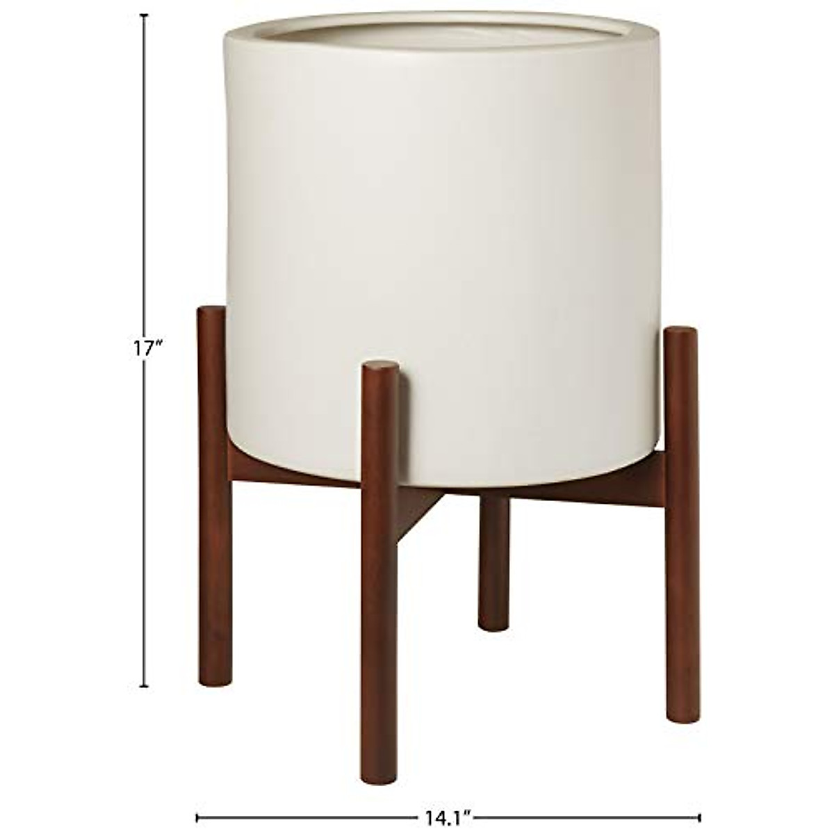 Amazon Brand – Rivet Surrey Modern Ceramic Planter Pot with Wood Plant Stand, 17"H, White