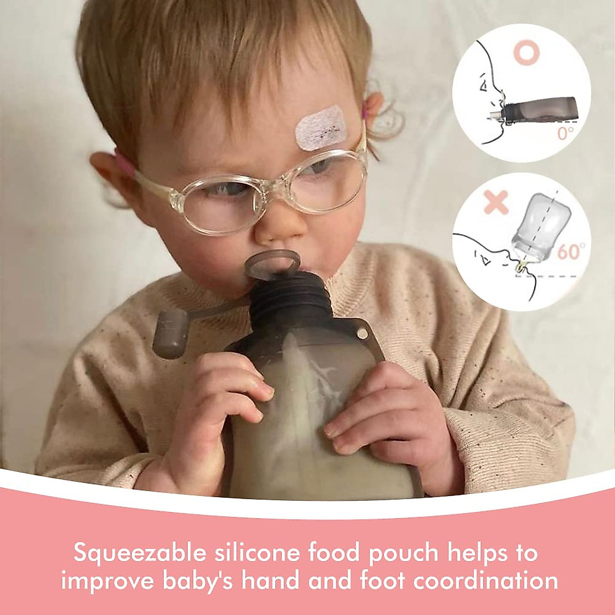 haakaa Reusable Baby Food Pouches, Refillable Silicone Squeeze Storage Pouches, Compatible Breastmilk Storage Bags, Freezer Safe & Washable, 130ml, 2pcs