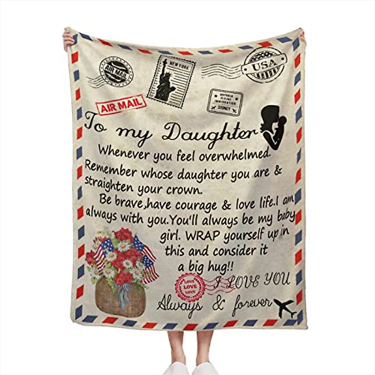 Envelope Blankets for Daughter,to My Daughter Blanket,Unique, Ultra-Soft Flannel Throw Blanket for Holiday Birthday for Bed Sofa Camping 60x50 inch