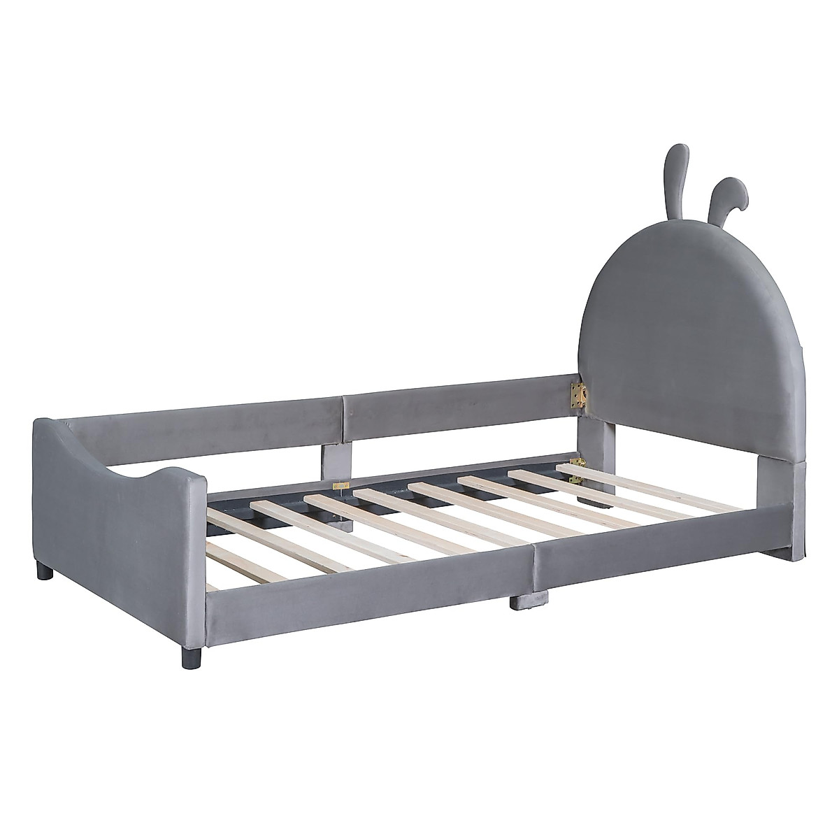 FANYHOME Twin Size Upholstered Daybed with Rabbit Ear Shaped Headboard, Modern Low Profile Bed with Sturdy Wooden Slats Support, Wooden Daybed Frame for Kids Boys Girls, No Box Spring Needed,Gray