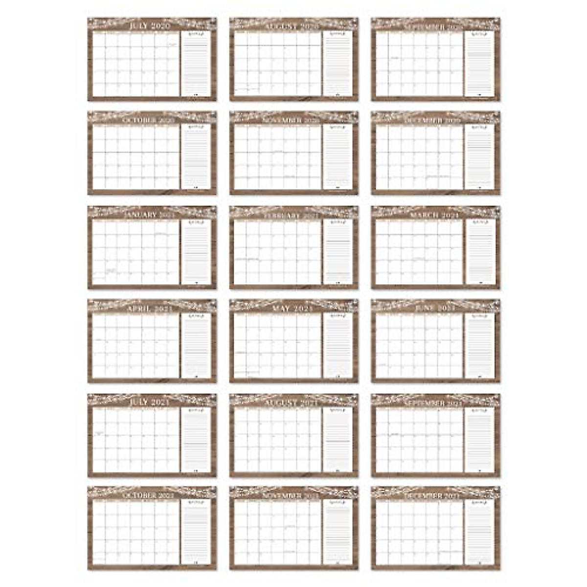 Rustic 2020-2021 Large Monthly Desk or Wall Calendar Planner, Big Giant Planning Blotter Pad, 18 Month Academic Desktop, Hanging 2-Year Date Notepad Teacher, Mom Family Home or Business Office 11x17"