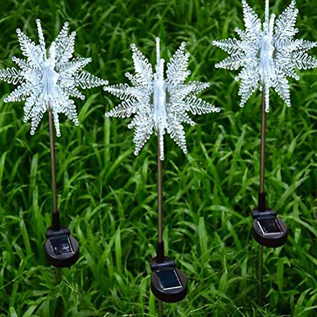 Aolyty Solar Garden Light Outdoor Decoration, 2 Pack Waterproof Solar Snowflakes Stake Lights Warm White LED Lighting for Path Yard Lawn Patio Party Christmas Decor