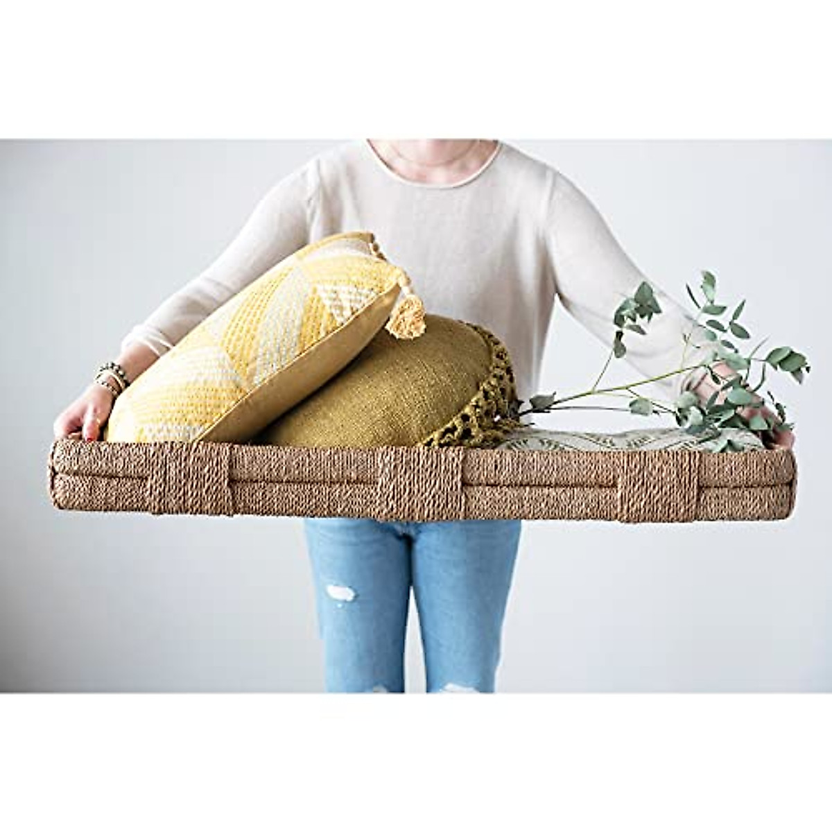 Creative Co-Op Hand-Woven Bankuan Handles Tray, 38"L x 12"W x 4"H, Natural