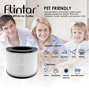 Flintar EPI153 Replacement Filter, Compatible with MOOKA and KOIOS EPI153 EP1153 Air Purifier EPI-153, 3-in-1 H13 Grade True HEPA and Activated Carbon Filter, 2-Pack