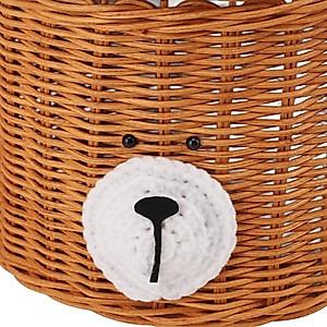 Atyhao Cute Bear Tissue Box Cover Rattan Holder with Lid, Round Easy Maintenance Dispenser, Versatile Decor, Photography Prop for Kids Rooms, Tables