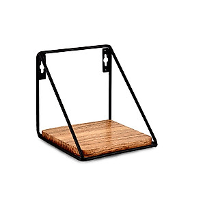 BHAVATU Floating Shelf Iron and Acacia Wood Wall Mounted Shelves Set of 2 for Living Room Bedroom Bathroom (5" x 5" x 5") (Set of 2)