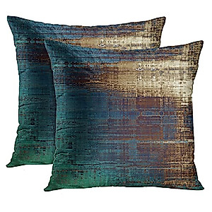 Emvency Set of 2 Throw Pillow Covers Vintage Abstract Teal White and Blue Messy Rust Painting Decorative Pillow Cases Home Decor Standard Square 18x18 Inches Pillowcases