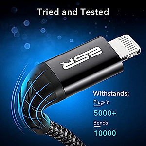 ESR USB-C to Lightning Cable, 0.5 ft (0.2 m), MFi-Certified, PD Fast Charging Cable for iPhone 14/14 Plus/14 Pro/14 Pro Max, iPhone 13/12 Series, iPhone SE 2022/11/XR, Braided Nylon, Black