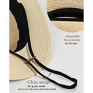 FURTALK Womens Mens Wide Brim Straw Panama Hat Fedora Summer Beach Sun Hat UPF Straw Hat for Women Beige-White