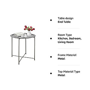Garden 4 you Folding Tray Metal Side Table Grey Round End Table Cyan Sofa Small Accent Fold-able Table, Round End Table Tray, Next to Sofa Table, Snack Table for Living Room and Bed Room