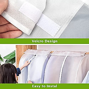 KONKY Garment Clothes Cover Protector, Lightweight Closet Storage Bags Translucent Dustproof Waterproof Hanging Clothing Storage Bag with Full Zipper & Magic Tape & Strap for Coat Dress Windcoat-Large