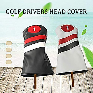 Yajun 3Pcs/Set Golf Club Head Covers Woods Driver 3 5 Wood Fairway PU Headcovers Men Women with Number Tag,White