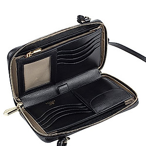 Banuce Small Genuine Leather Clutch Crossbody Purse for Women Shoulder Satchel Bag Long Wallet Phone Case Organizer Black