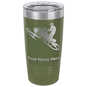 LaserGram 20oz Vacuum Insulated Tumbler Mug, Snowmobile, Personalized Engraving Included (Camo Green)