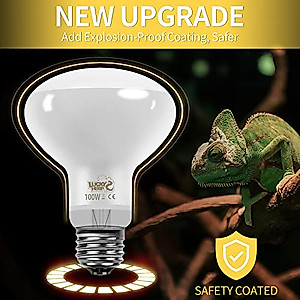 LUCKY HERP New Upgrade 100W Reptile Heat Lamp Bulb (3rd Gen, Safer), Amphibian Basking Spot Light Bulb, UVA Reptile Daylight Bulb for Turtle, Bearded Dragon, Lizard Heating Use (2 Pack)