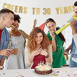 Pre-Strung Cheers to 30 Years Birthday Banner (Gold) - Dirty 30 Birthday Decorations for Him , 30th Birthday Decor , 30th Anniversary Decorations , Mens 30th Party Decorations & Supplies - By Prazoli