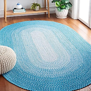 SAFAVIEH Braided Collection Area Rug - 3' x 5' Oval, Aqua, Handmade Farmhouse, Ideal for High Traffic Areas in Living Room, Bedroom (BRA220J)