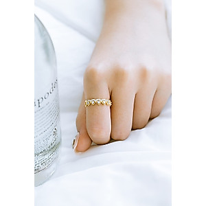 ONDAISY 14K Gold Plated Crowning Heart Queen Bridal Mermaid Round Fire Princess Crown Tiara Ring