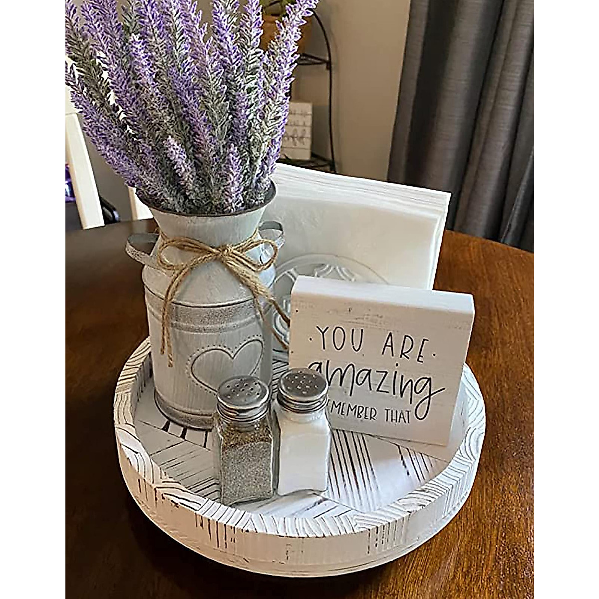 TOPZEA 12 Inch Lazy Susan Turntable Wood, Rotating Rustic Farmhouse Turntable Tray, Round Spanning Display Serving Tray Spice Rack Cabinet Organizer Dining Table Centerpiece for Snacks, Spices, Wine