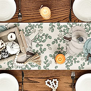 Artoid Mode Pumpkins Eucalyptus Leaves Fall Table Runner, Autumn Thanksgiving Kitchen Dining Table Decoration for Home Party Decor 13x72 Inch