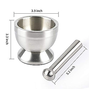 Mortar and Pestle, Sopito 18/8 Stainless Steel Spice Grinder Pill Crusher with Lid for Crushing Grinding Ergonomic Design with Anti Slip Base and Comfy Grip