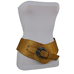 Trendy Fashion Jewelry TFJ Women Wide Western Belt Hip High Waist Faux Leather Dressy M L Metallic Gold