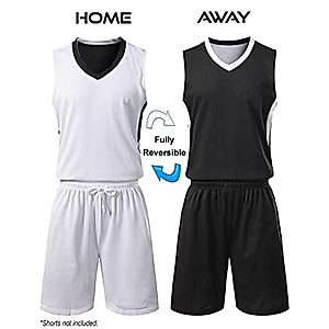 Youth Boys Reversible Mesh Performance Athletic Basketball Jerseys Blank Team Uniforms for Sports Scrimmage (1 Piece) (Blk/Wht, Youth Medium)