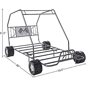 Metal Twin Size Kids Bed with Racer Cart Design ,Go Kart Car Bed for Boys, Twin Bed Frame with Four Wheels and Headboard ,Sturdy Slat System, No Box Spring Needed, Fit for Kids Teens Bedroom,Gunmetal