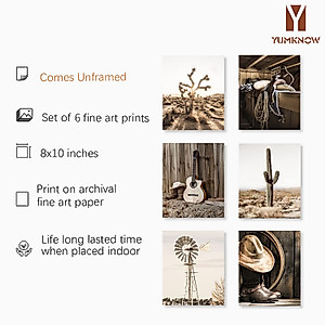 Art for Cowboy Men Cowgirl - Rustic Farmhouse Bathroom Poster - Boho Western Decor - Old West Ranch Room Decor - White Picture Wall Art - Country Cactus Windmill Print - Southern Farm House Animal