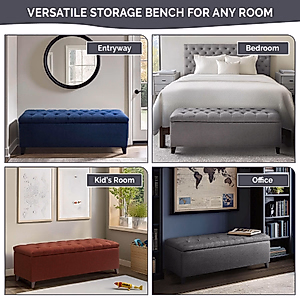 Madison Park Entryway Accent Bench for Living Room Flip Top Storage Chest, Shandra Tufted Top Upholstered Storage Bench End of Bed for Bedroom Furniture, Indoor Seating, 49"Wide, Navy